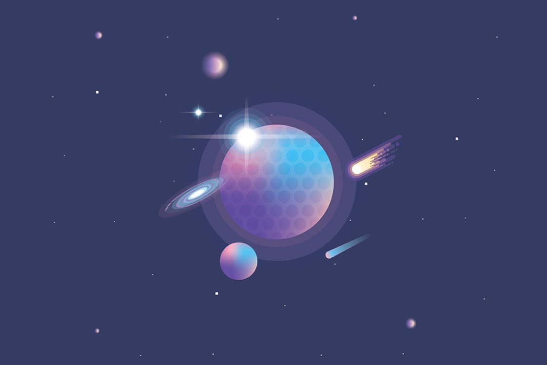 Geometric Retrowave Universe Illustration Concept | Polar Vectors