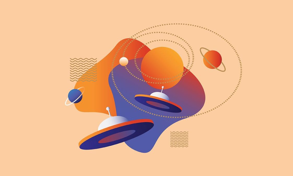 Vintage space art with comic speech bubble | Polar Vectors