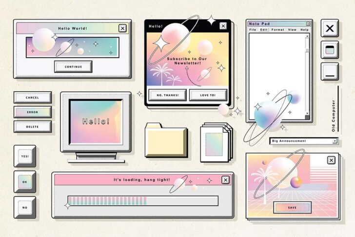 Retro Old Computer Aesthetics Kit | Polar Vectors