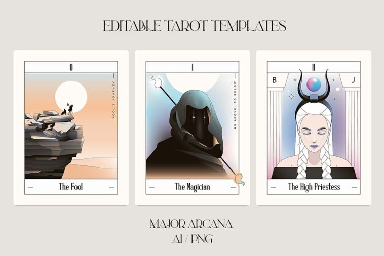 Major Arcana Tarot Card Templates- Starlight | Polar Vectors
