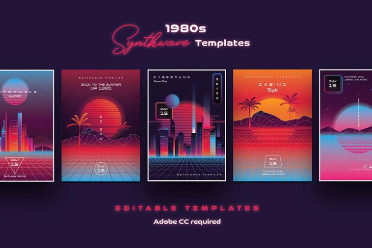 Synthwave Art Poster Template Collection | Polar Vectors