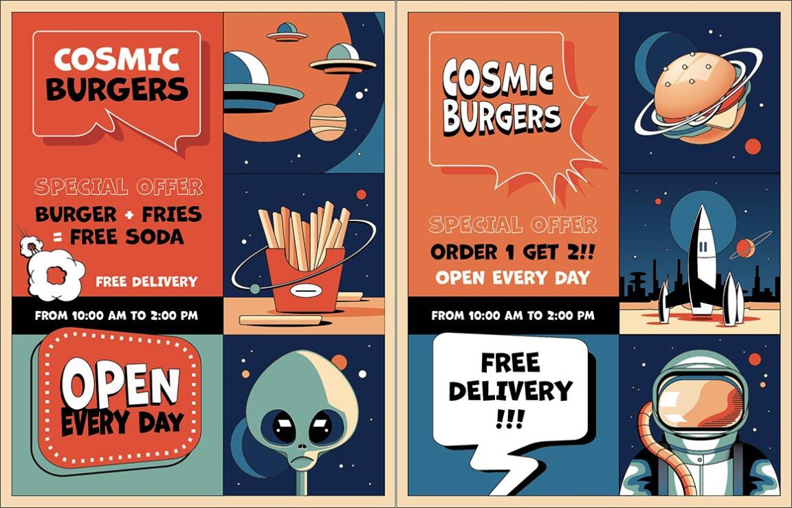 Comic Book Style Fast Food Flyer Template Set | Polar Vectors