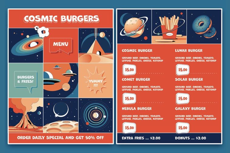 Retro Cartoon Fast Food Menu Template | Polar Vectors